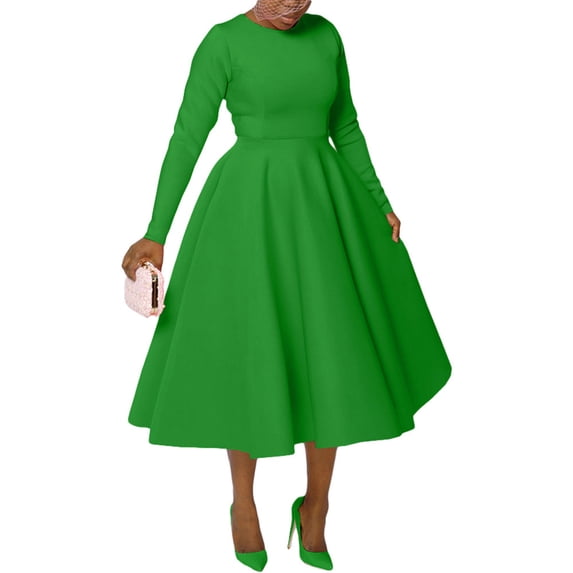 Daiosportswear Women'S Thick Round Neck Long Sleeve A-Line Maxi Dress ...