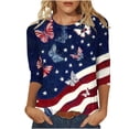 Daiosportswear Women's Casual Crew Neck 3/4 Sleeve T-Shirt with Flag ...