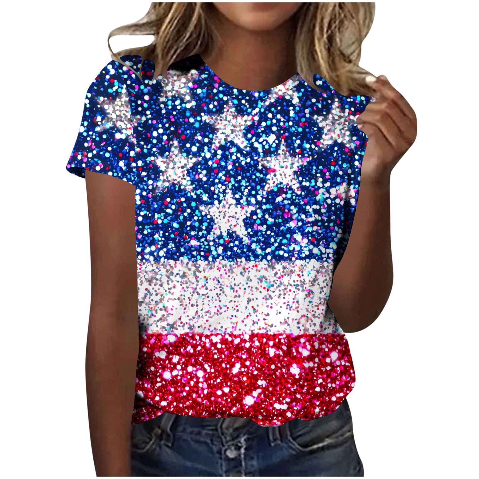 Daiosportswear Women's Casual Crew Neck T-Shirt with Watercolor Flag ...