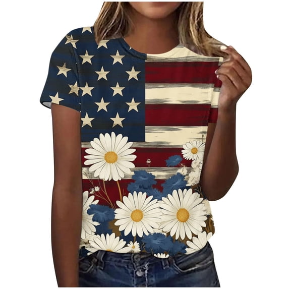 Daiosportswear Women's Independence Day Floral & Vintage American Flag ...