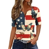 Daiosportswear Women's Patriotic Graphic Short Sleeve V-Neck Casual Top ...
