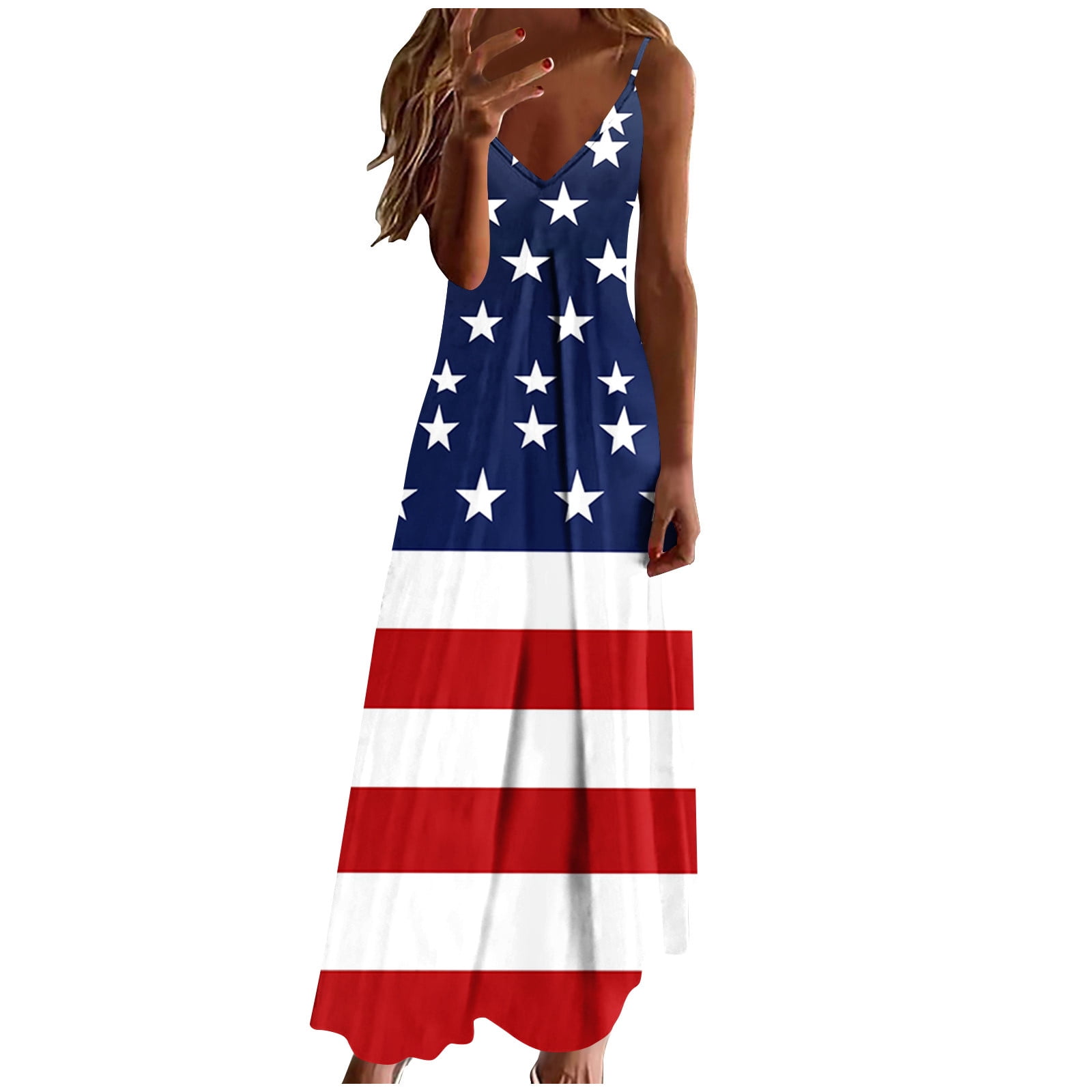 Daiosportswear Women's Red White Blue Star Print V-Neck Flowy ...