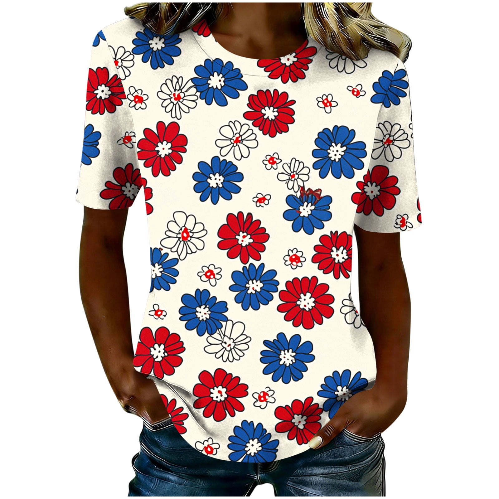 Daiosportswear Women's Watercolor American Flag Print Short Sleeve T ...