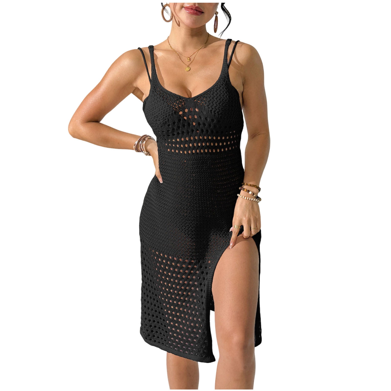 Daiosportswear Womens Crochet Knit Sheer Beach Dresses Summer Backless ...
