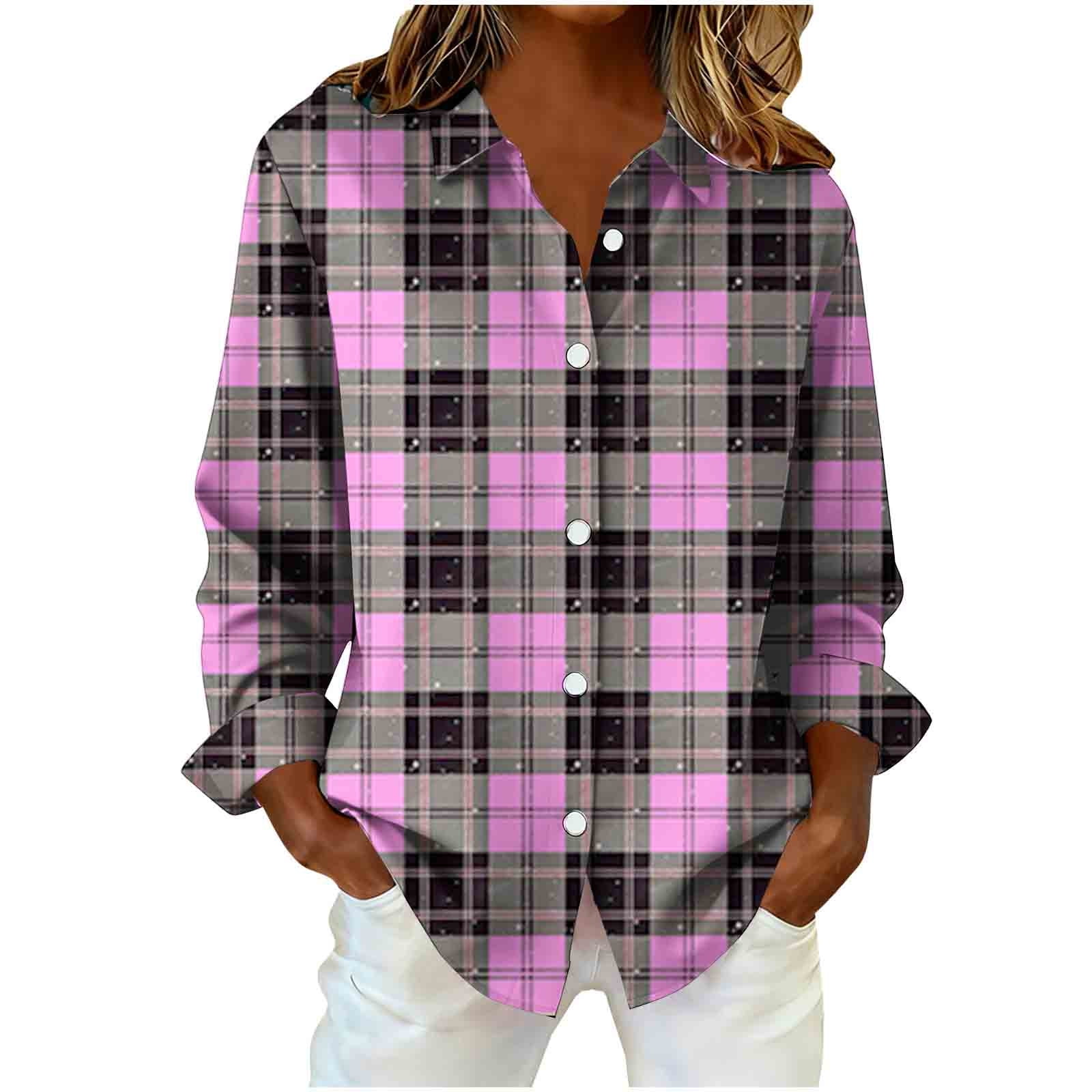 Daiosportswear Womens Long Sleeve Plaid Shirts Flannel Collared Button ...