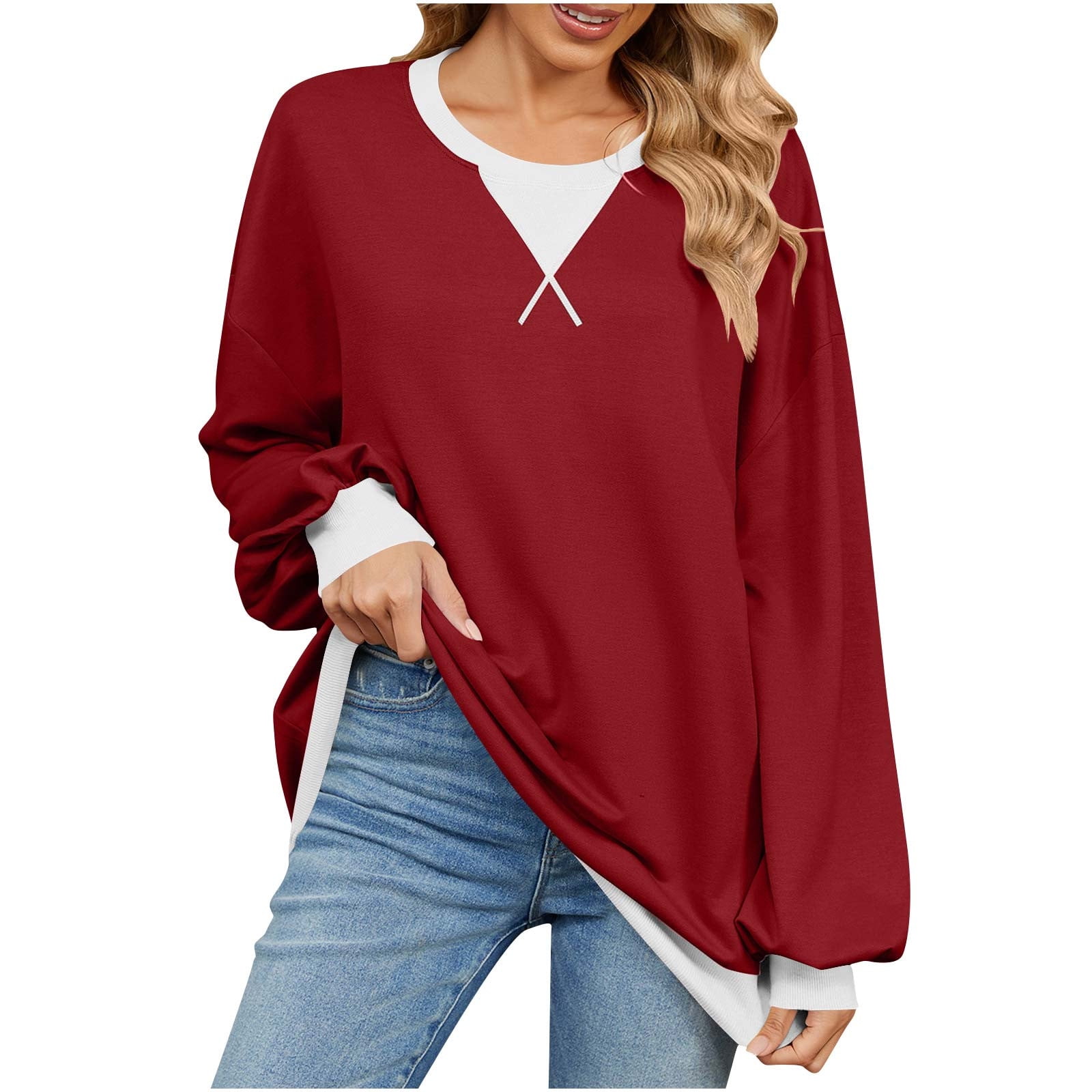 Daiosportswear Womens Oversized Sweatshirt Casual Long Sleeve Crewneck ...