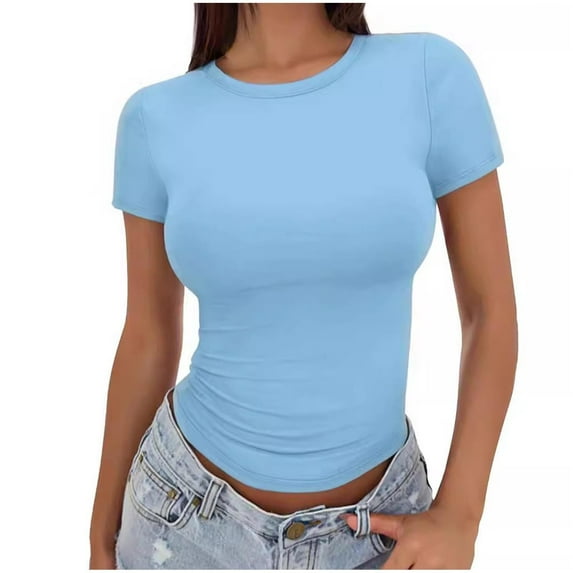 Daiosportswear Womens' Stretchy Ribbed High Neck Short Sleeve Gym ...