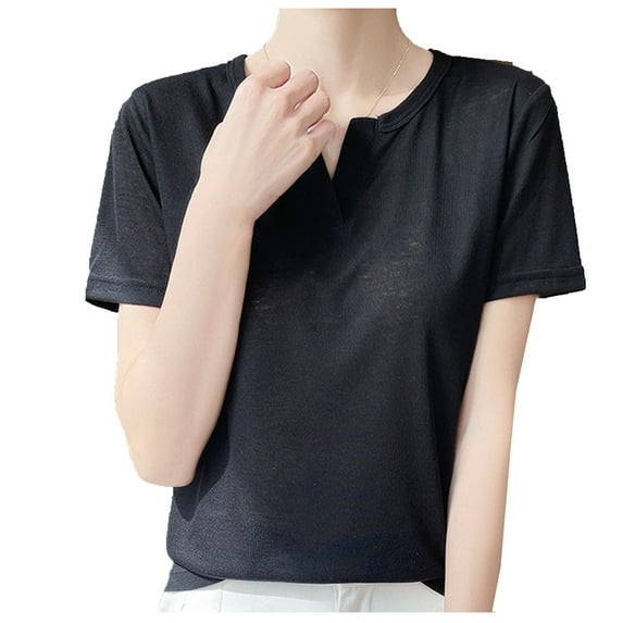 Daiosportswear Womens Tops Cap Short Sleeve Textured Blouse V Neck ...