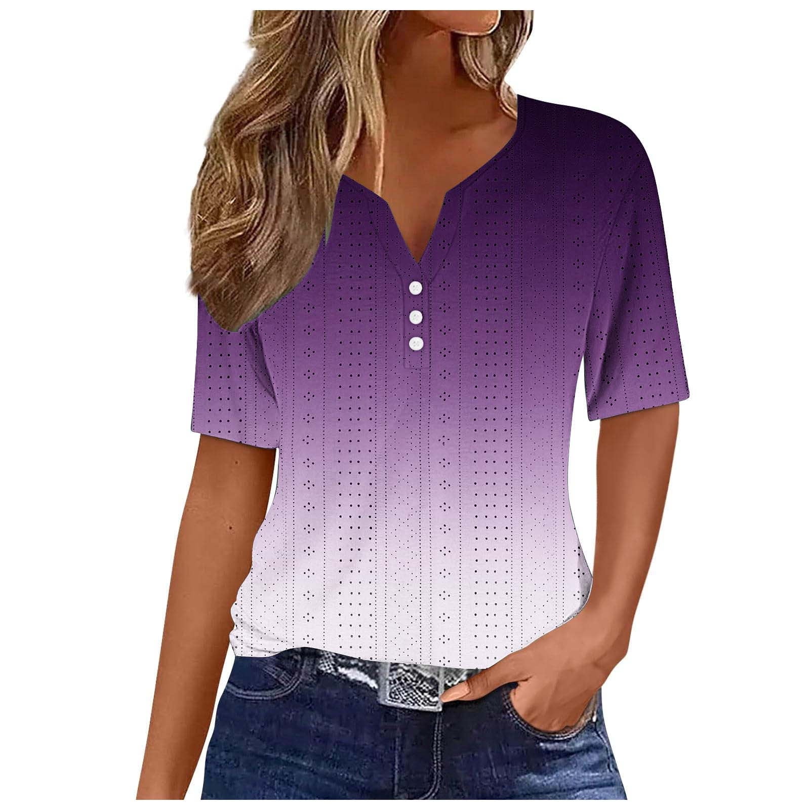 Daiosportswear Womens Tops Summer Short Sleeve V Neck Eyelet Shirts ...