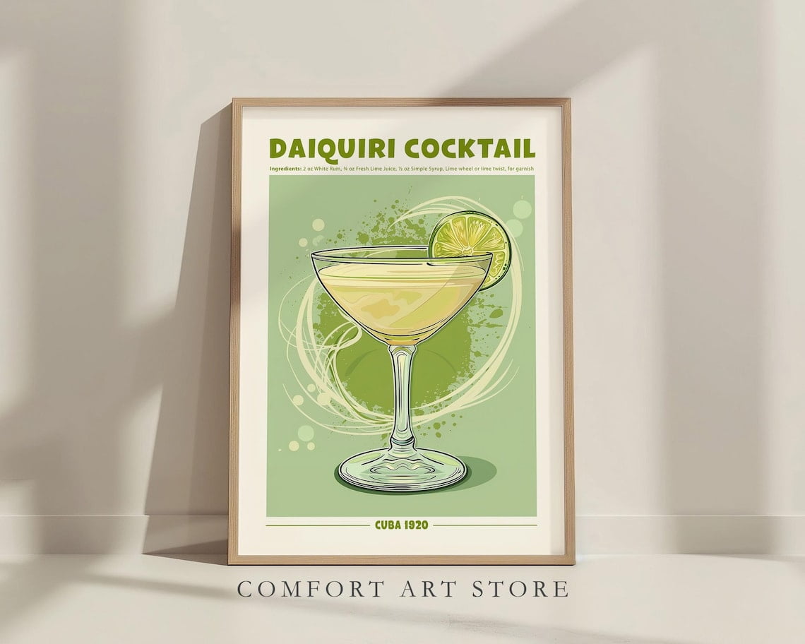 Daiquiri Cocktail Print. Classic Alcohol Cocktail. Retro Cocktail ...