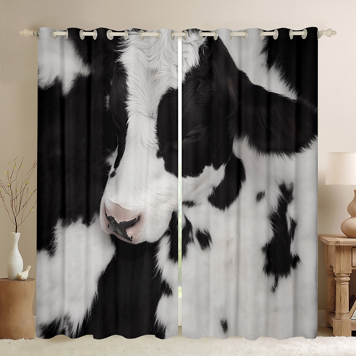 Dairy Cattle Curtains for Living Room,Milk Cow Print 30%-50% Blackout ...