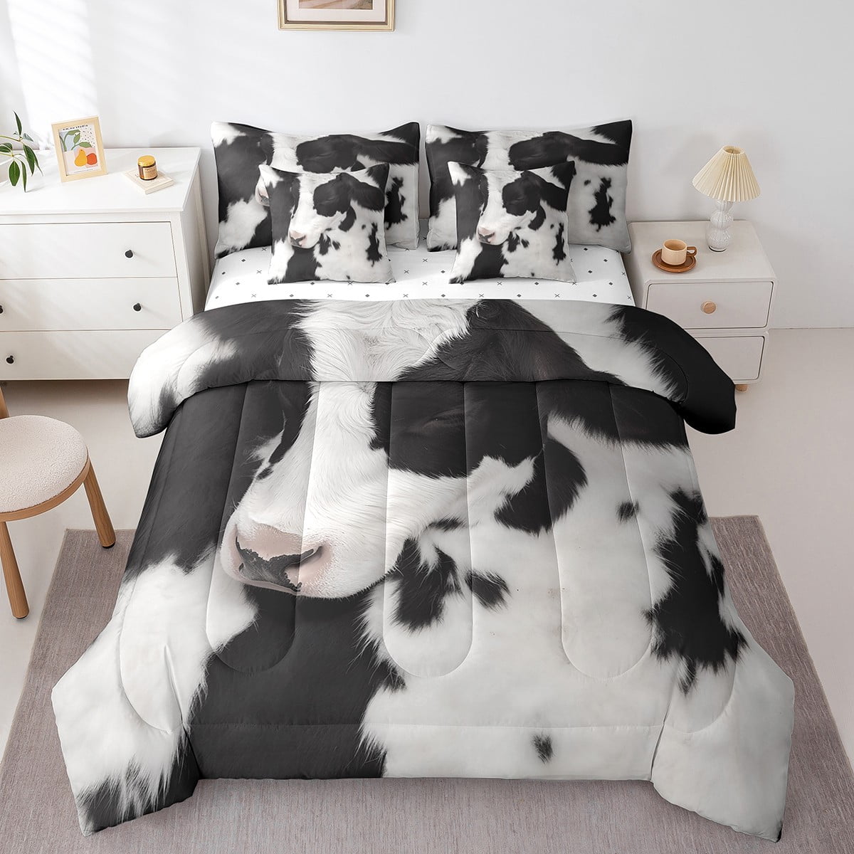 Dairy Cattle King Size Comforter Set,Milk Cow Print 7 Pieces King ...