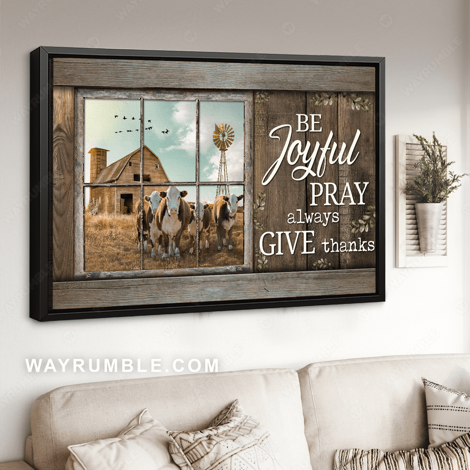 Dairy Cow, Blue Sky, Vintage Window, Old Farm, Be Joyful, Pray Always, Give Thanks - Jesus ...