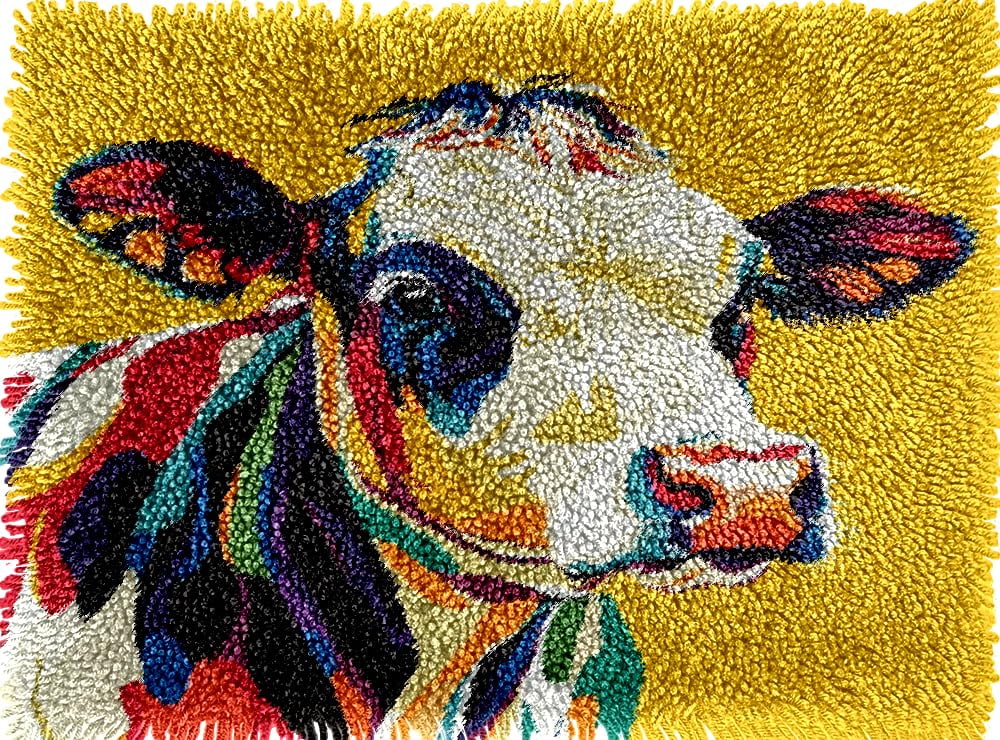 Dairy Cow Colorful Latch Hook Rug kits Pre-printed Crochet Yarn DIY ...