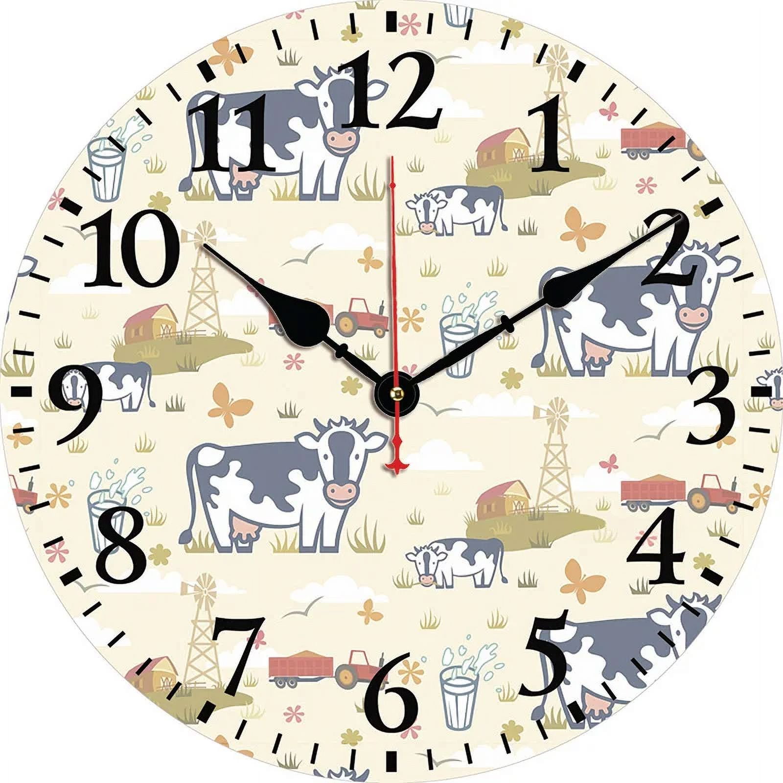 Dairy Farm Cartoon Wall Clock Round Silent Clocks Wall Mounted Carfts ...