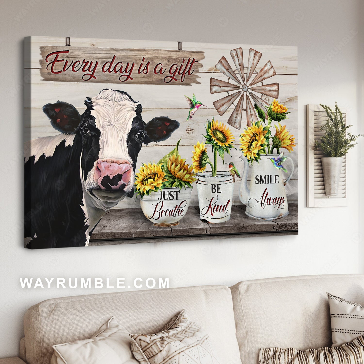 Dairy cow, Sunflower vase, Green hummingbird, Every day is a gift ...
