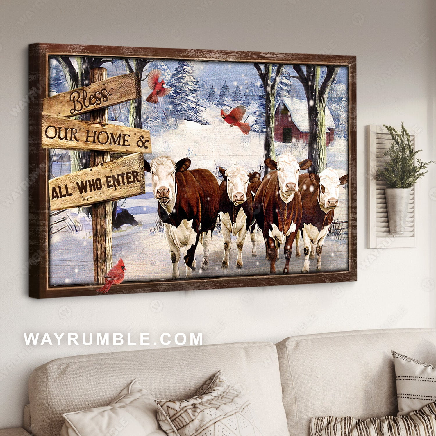 Dairy cow painting, Winter forest, Cardinal, Bless our home and all who ...