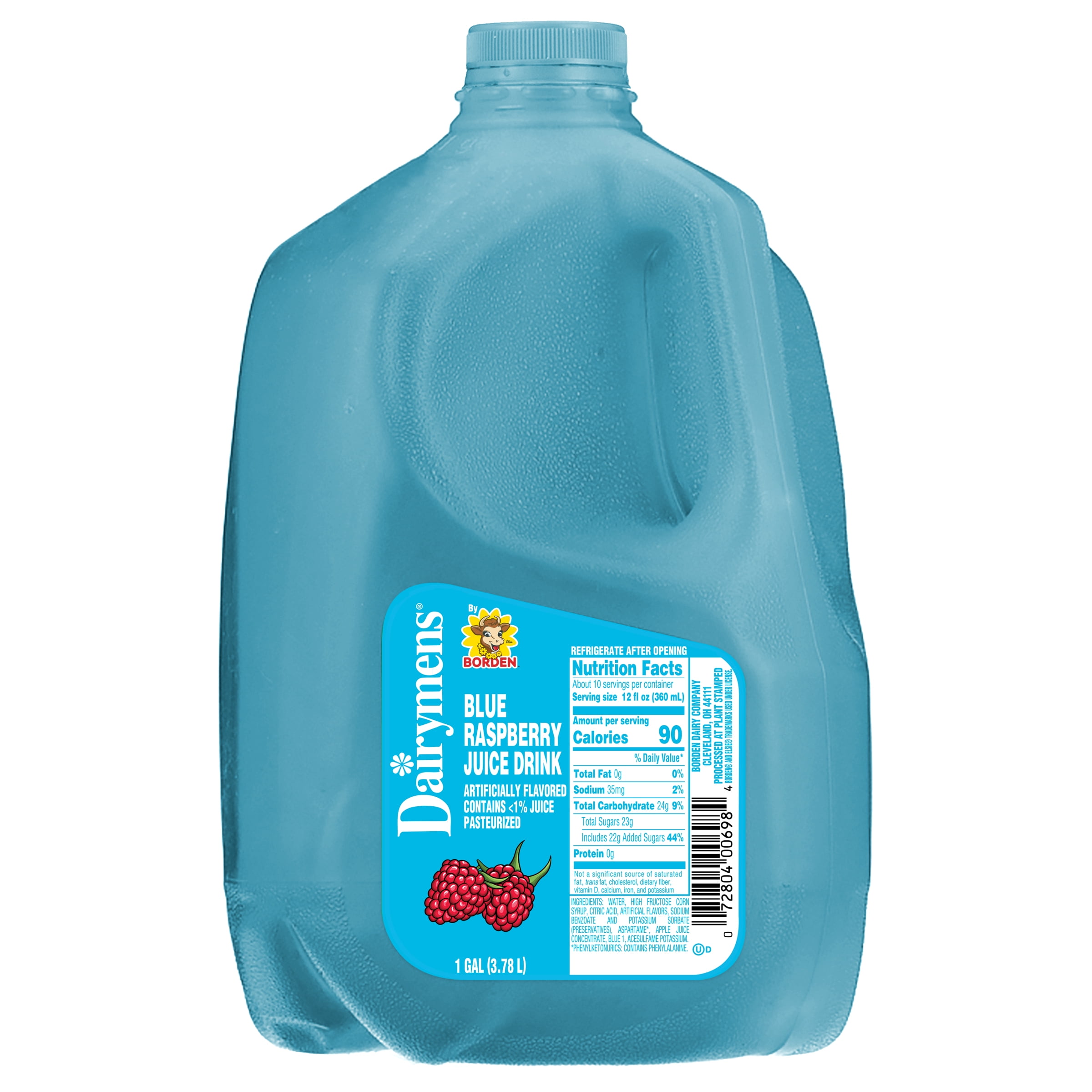 Dairymens Blue Raspberry Flavored Fruit Drink, 1 Gallon Jug, Liquid ...