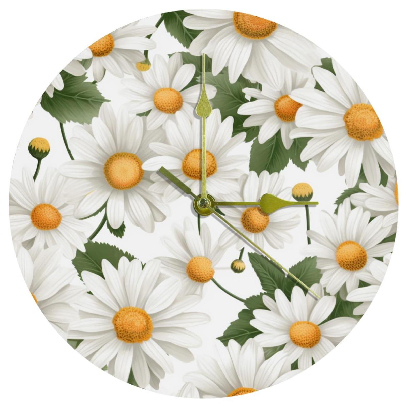 Daisies 9.8-Inch Round Acrylic Wall Clock - Silent Non Ticking Battery ...