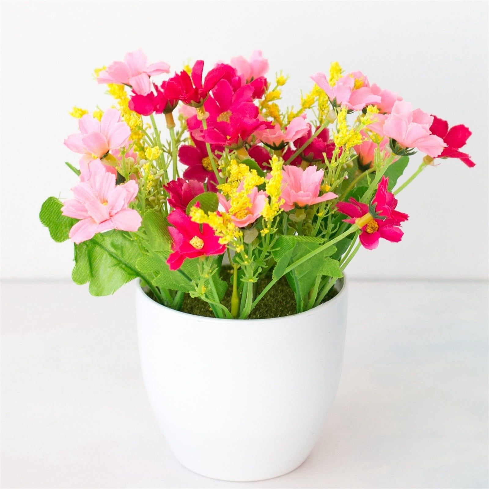 Daisies Artificial Flowers, Small Fake Plant in Decorative Pot, Silk ...