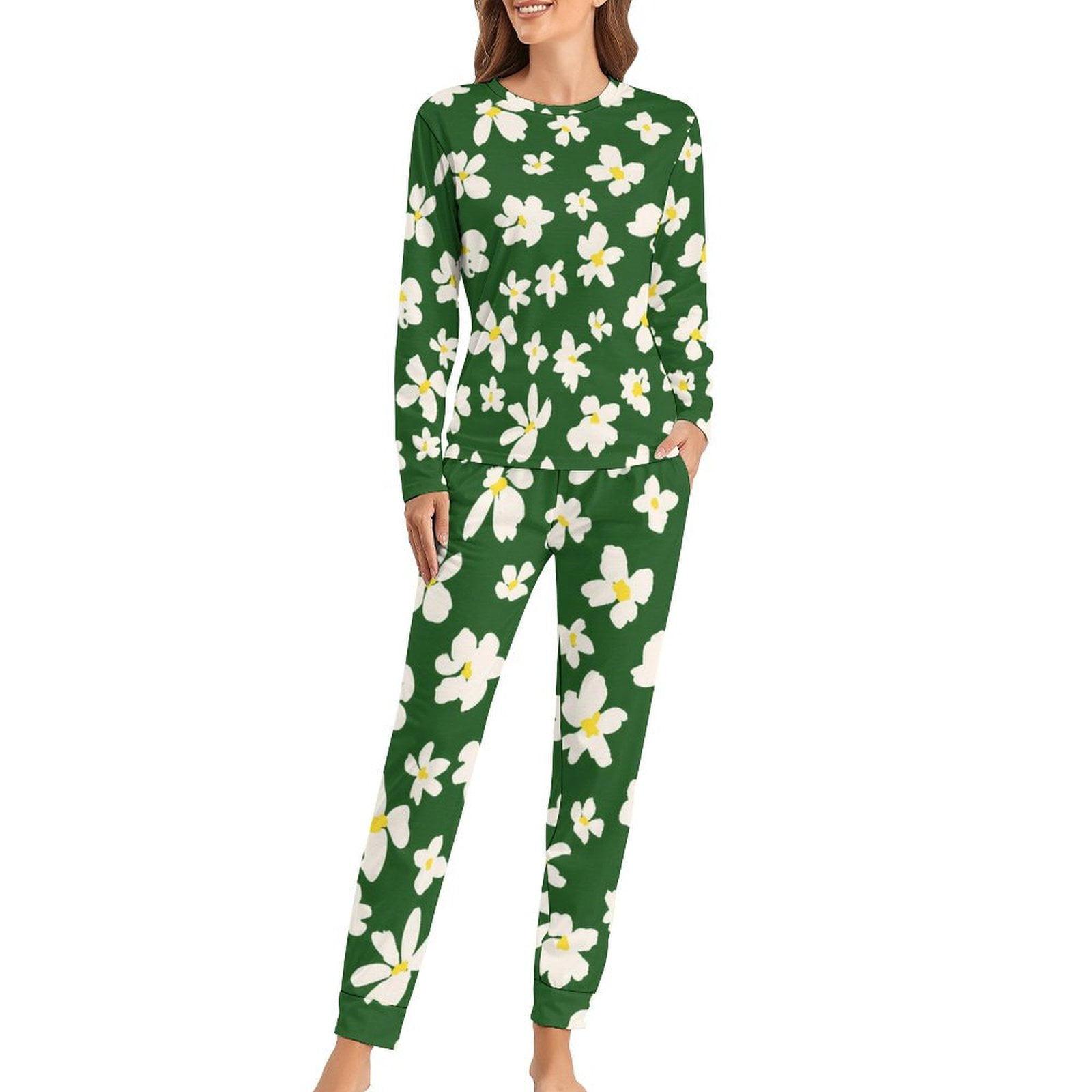 Daisies Blossom Pajamas Female Abstract Flowers Print Cute Nightwear ...