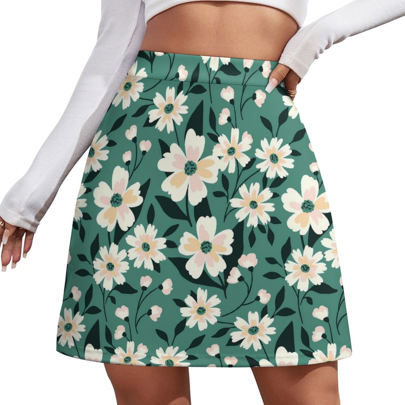 Daisies Blossom Skirt Abstract Flowers Print Aesthetic Casual Skirts ...