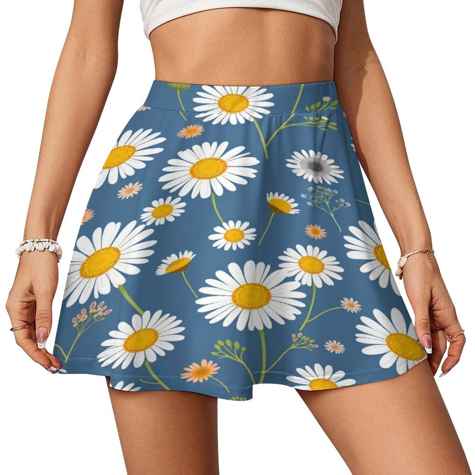Daisies Blue Background Skirt Mini Skirts Summer High Waist Graphic Wear Casual Skirt Big Size ...