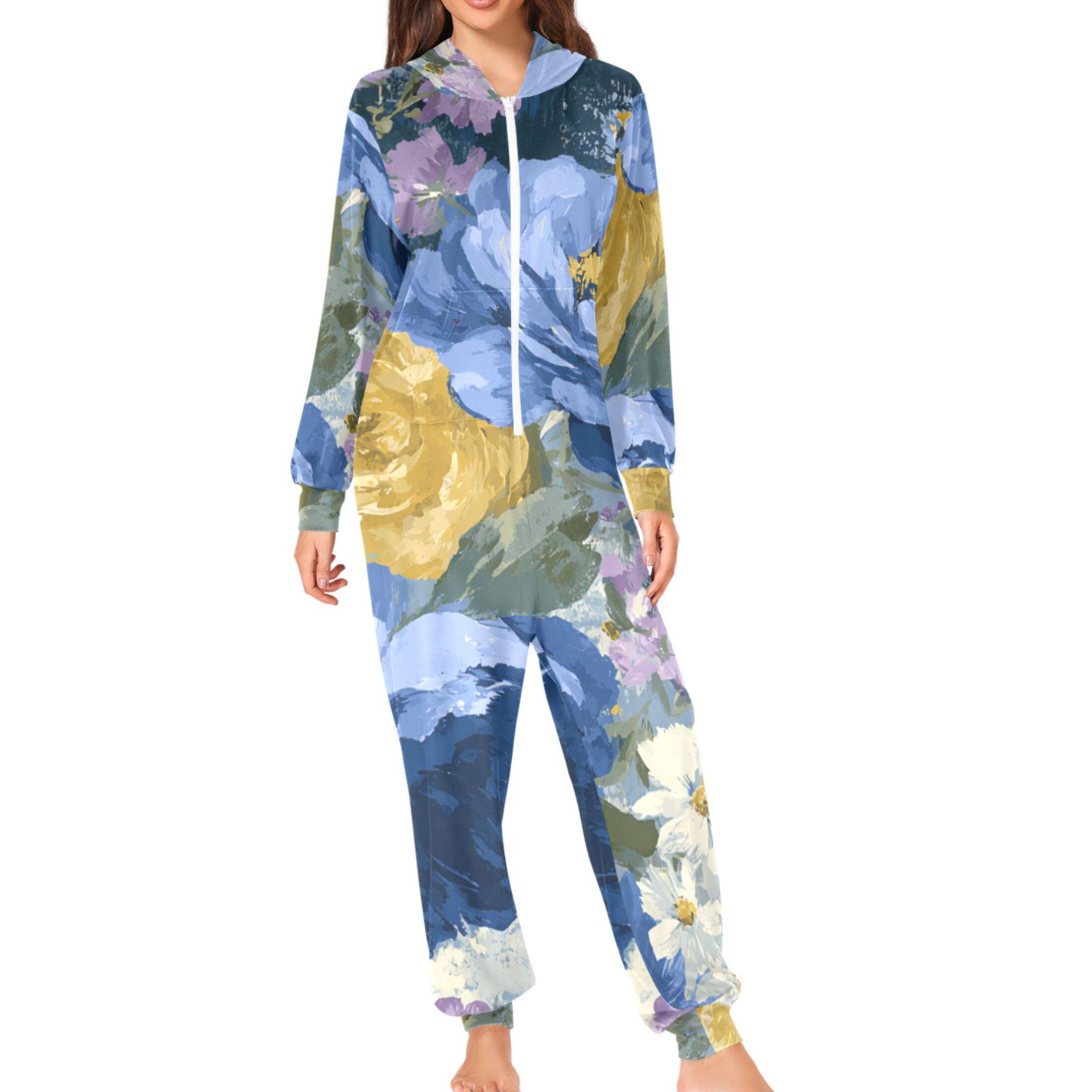 Daisies Blue Yellow Purple Flower Oil Painting Adult's Hoodie Onesie ...