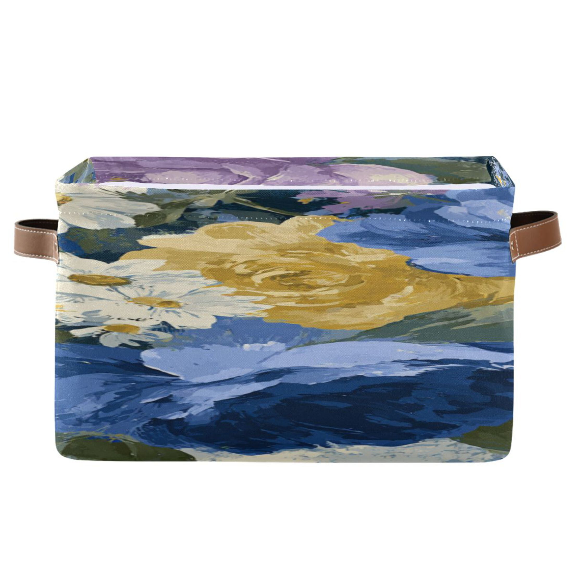 Daisies Blue Yellow Purple Flower Oil Painting Square Storage Bins with ...