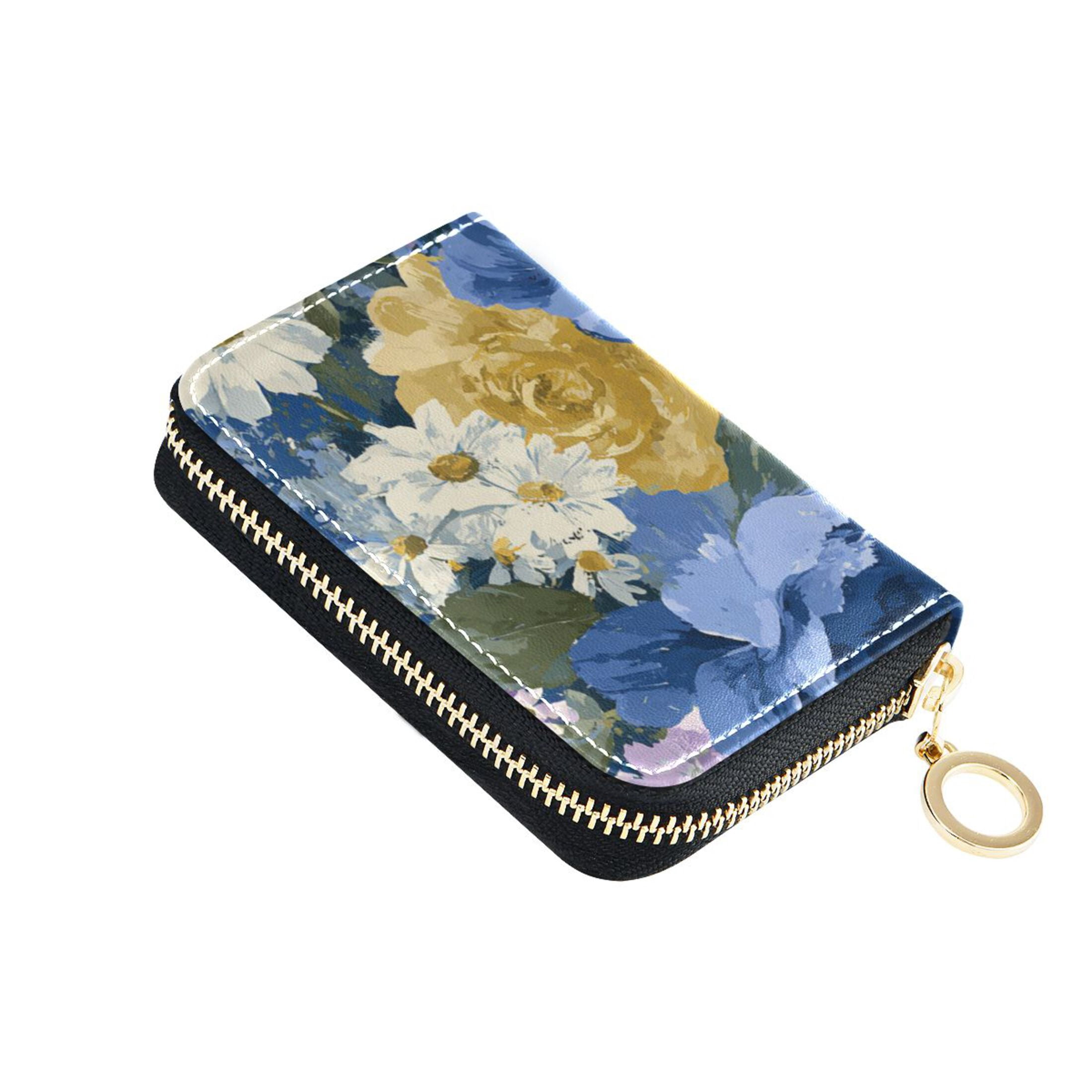 Daisies Blue Yellow Purple Flower Oil Painting Women's Credit Card ...