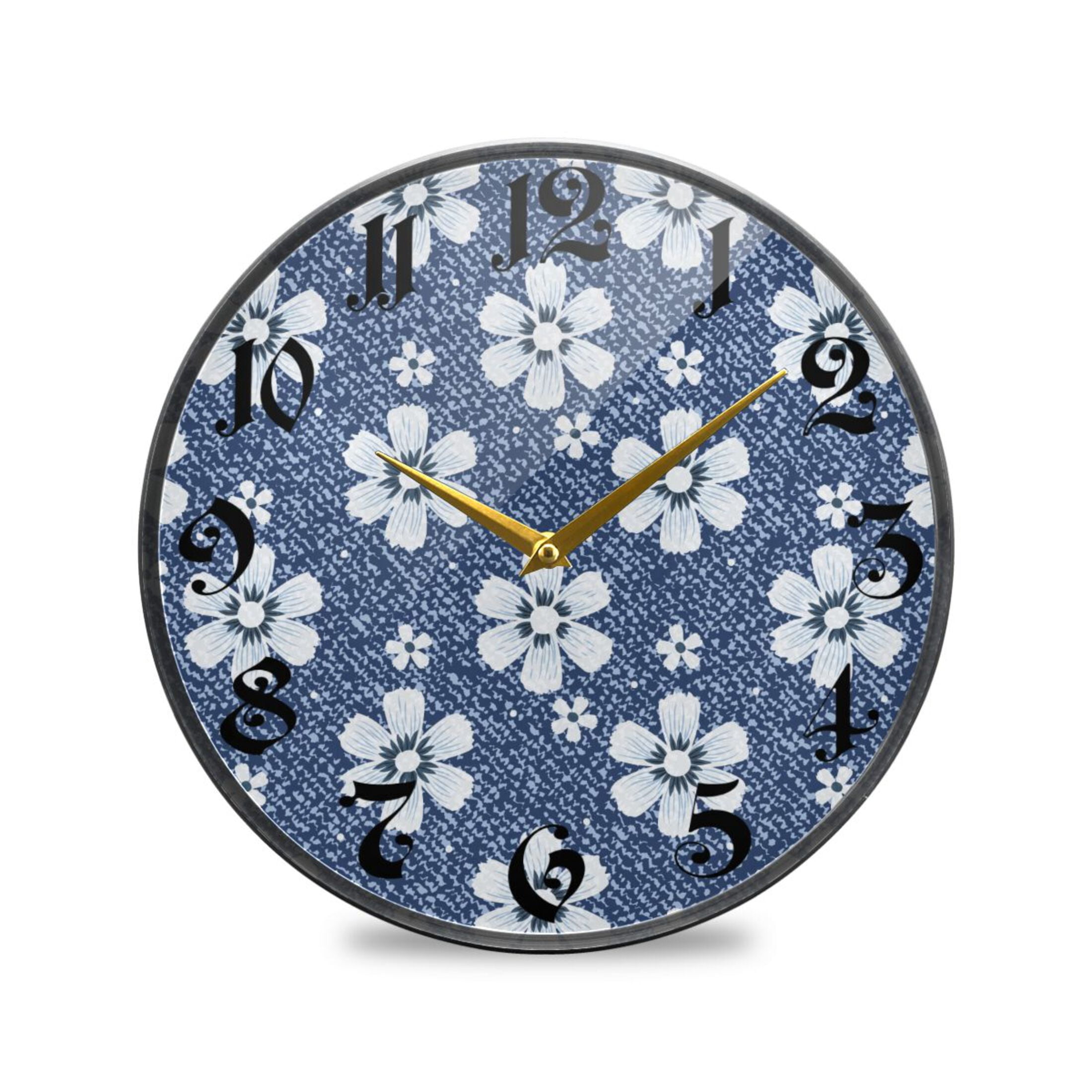 Daisies Blue with Flowers Acrylic Wall Clocks Quiet Round Clock Battery ...