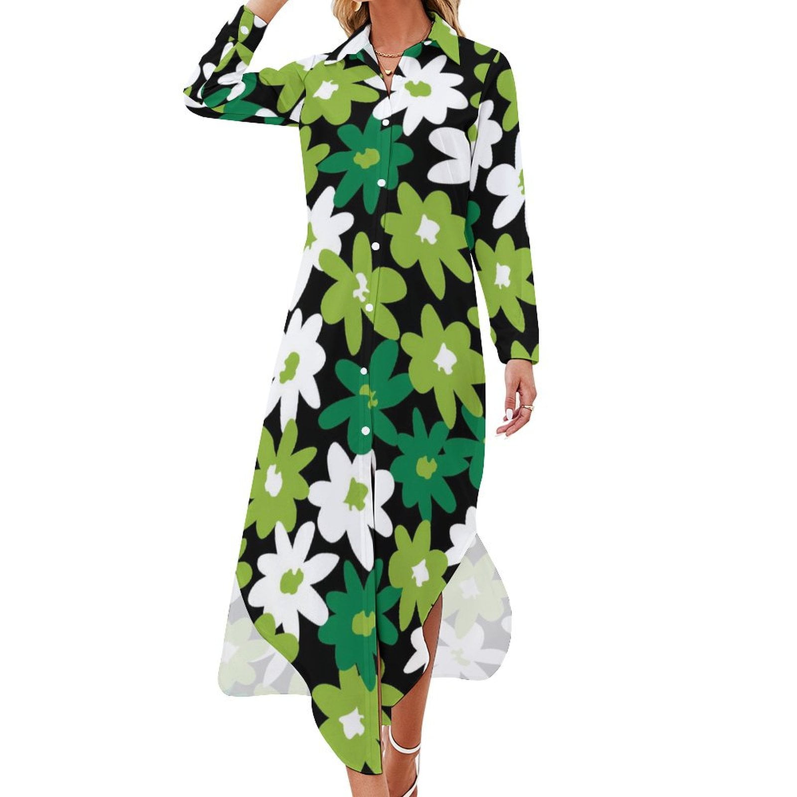 Daisies Floral Chiffon Dress Sexy V Neck Cute Flowers Print Modern ...