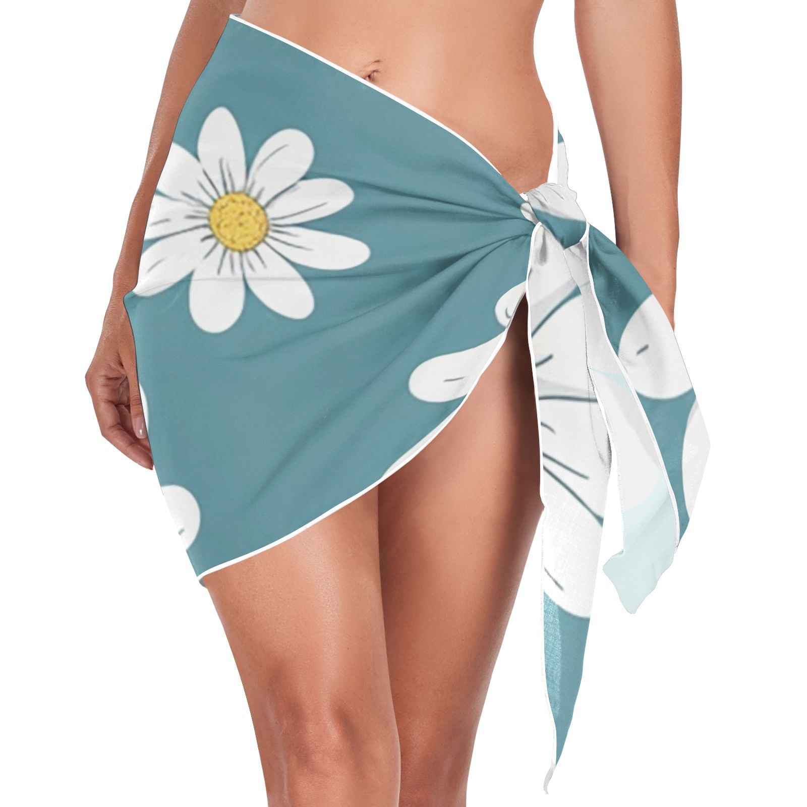 Daisies Floral Flowers Women Coverups Beach Cover Up Chiffon Swimsuit Bikini Wrap Short Skirt ...