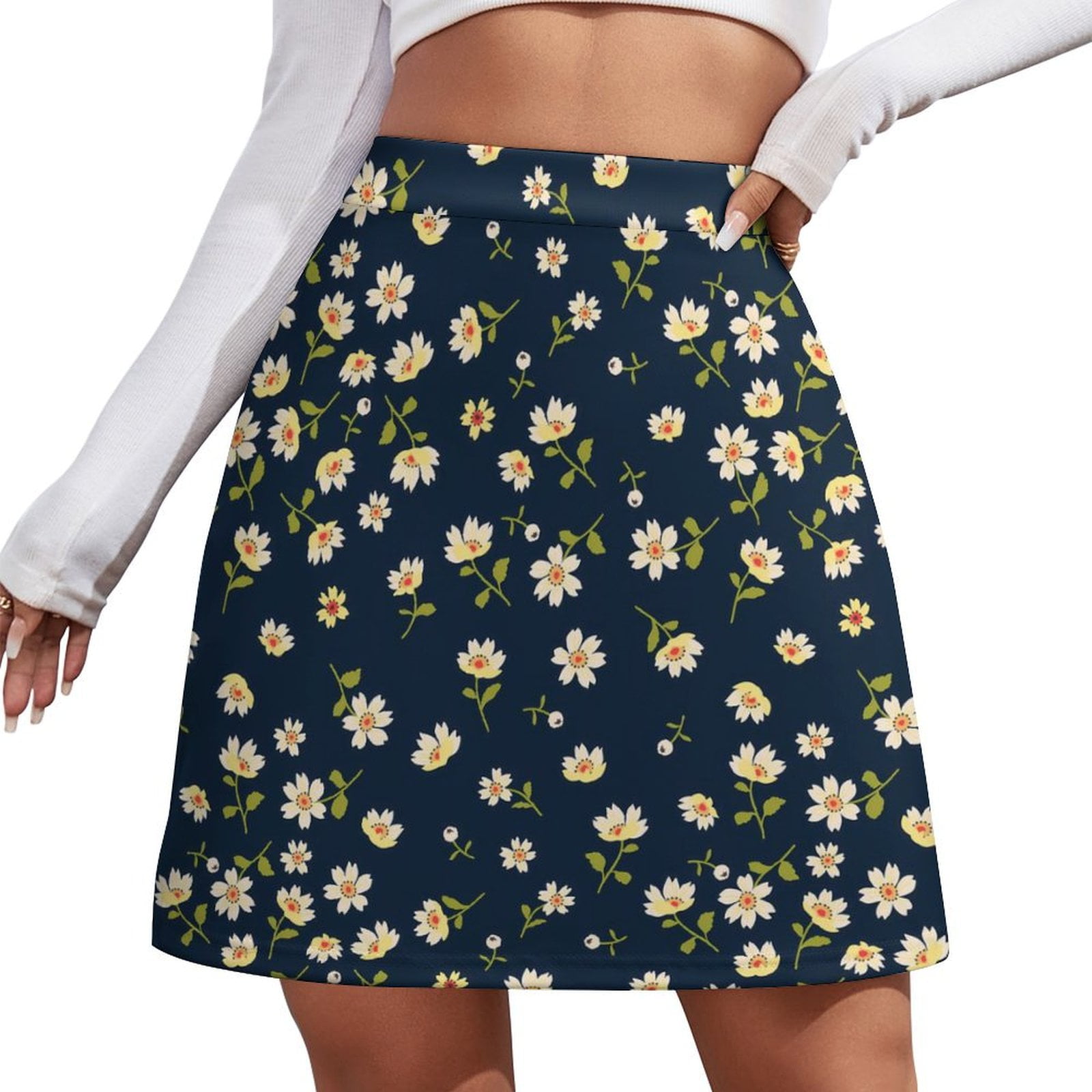 Daisies Floral Skirt Cute Flowers Print Vintage Mini Skirts Summer High ...