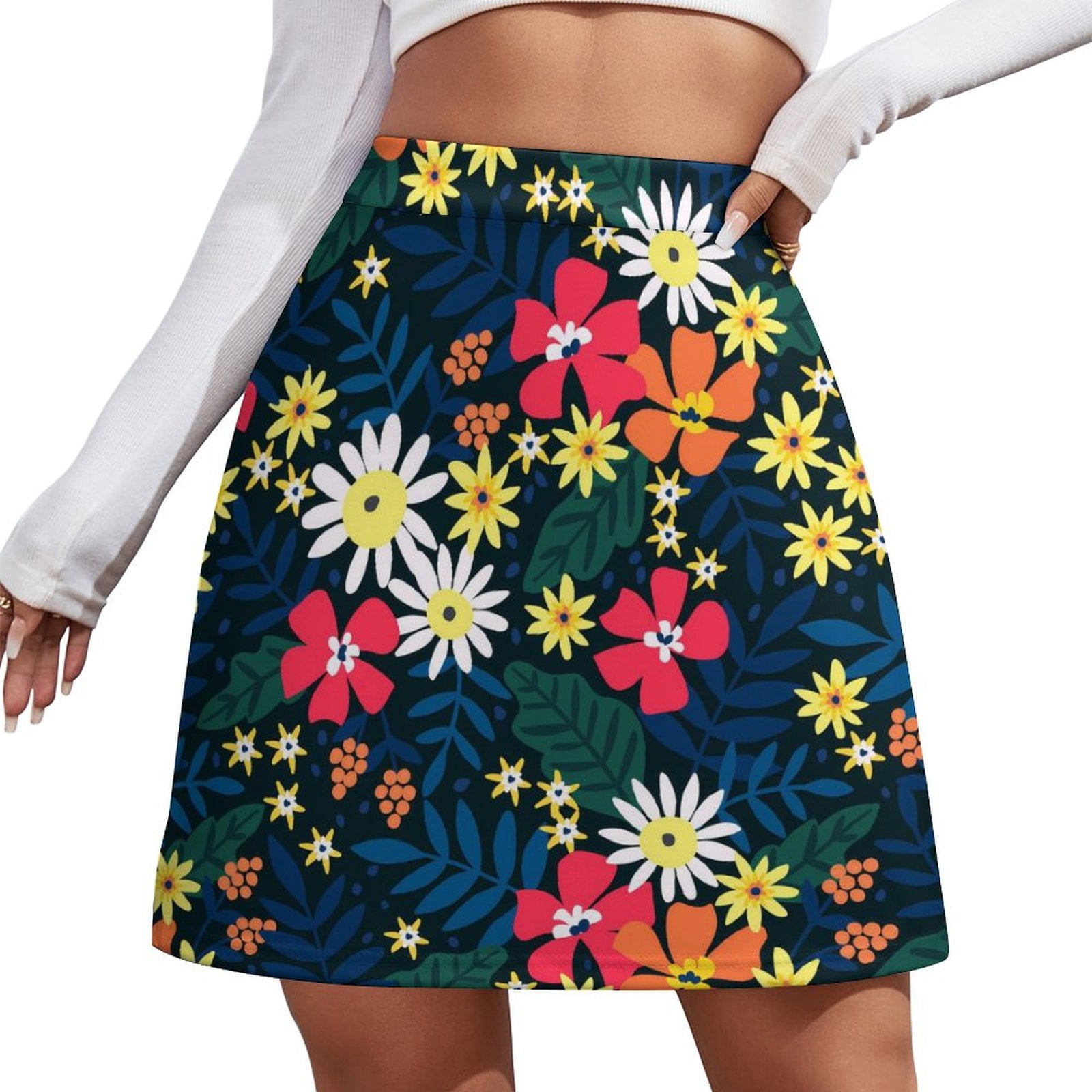 Daisies Floral Skirt Cute Flowers Print Vintage Mini Skirts Summer High ...