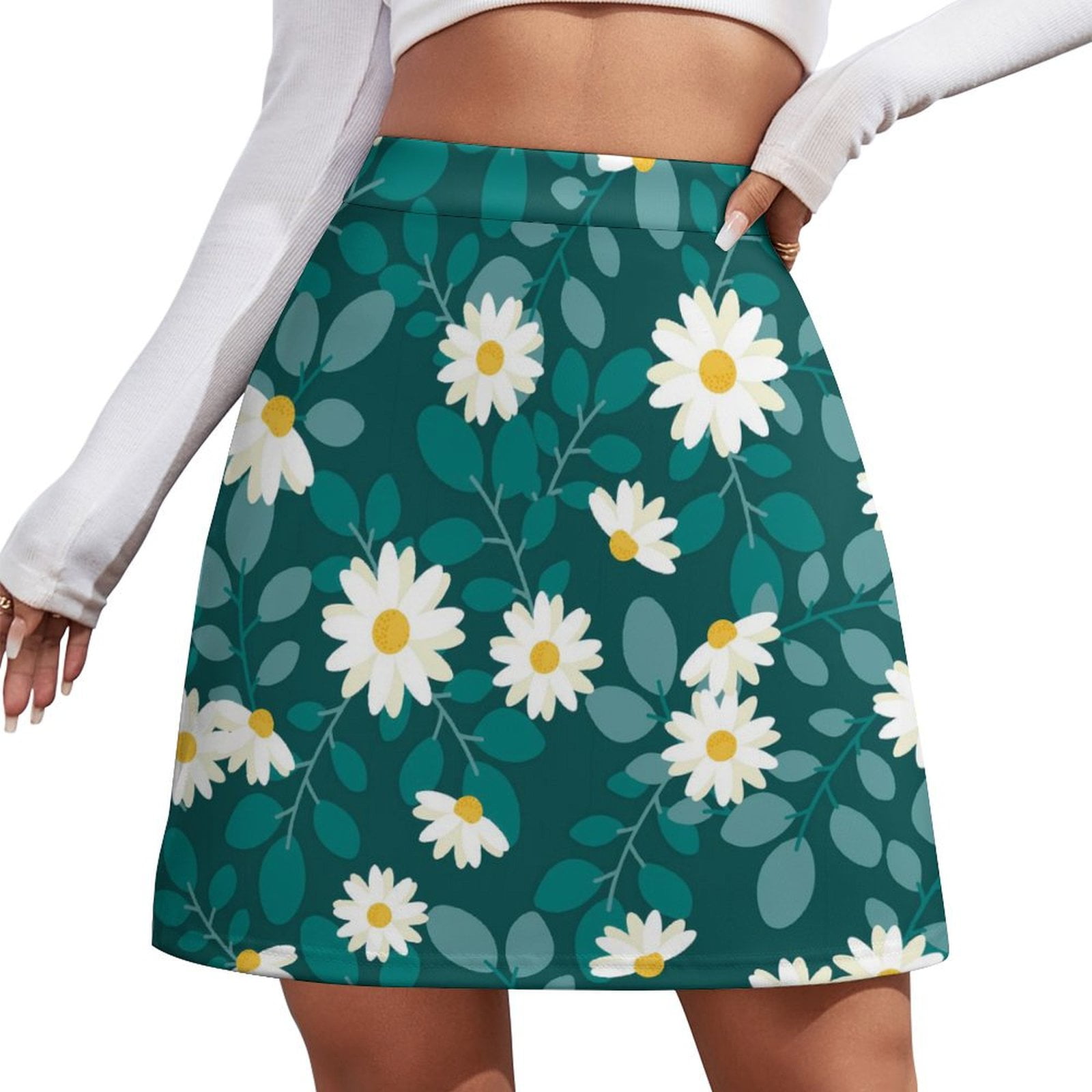 Daisies Floral Skirt Cute Flowers Print Vintage Mini Skirts Summer High Waist Pattern Hara ...