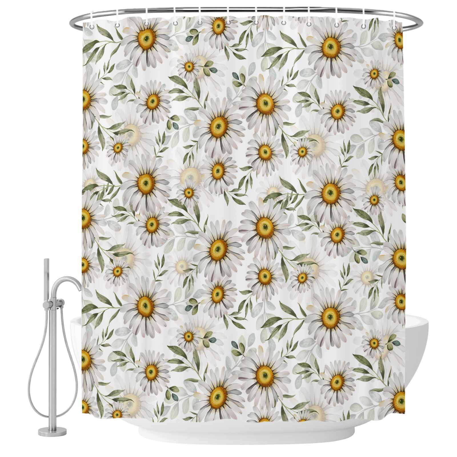 Daisies Flowers Bathroom Shower Curtains with Hooks, Spring Summer ...