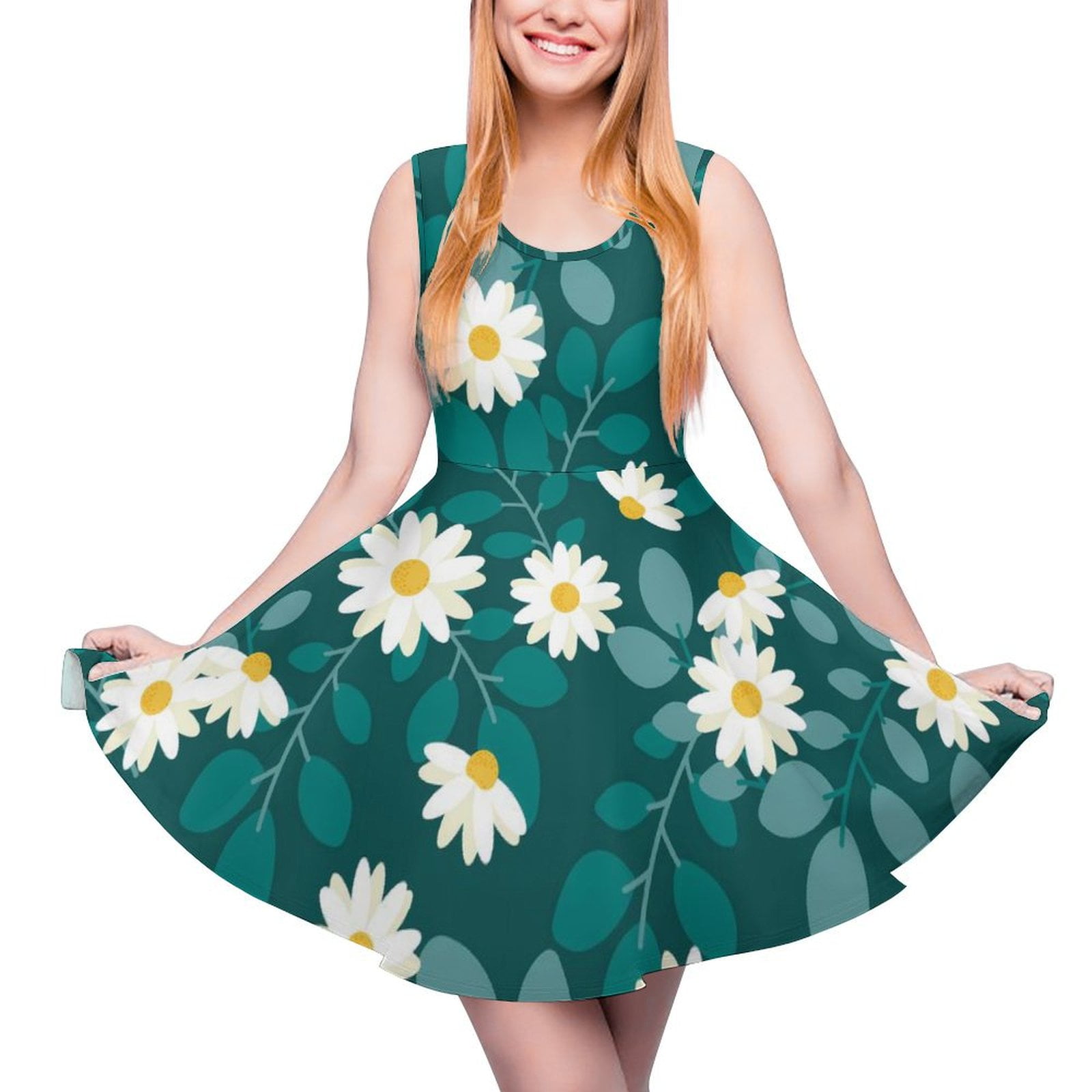 Daisies Flowers Dress White Floral Print Sexy Dresses Sleeveless Casual ...