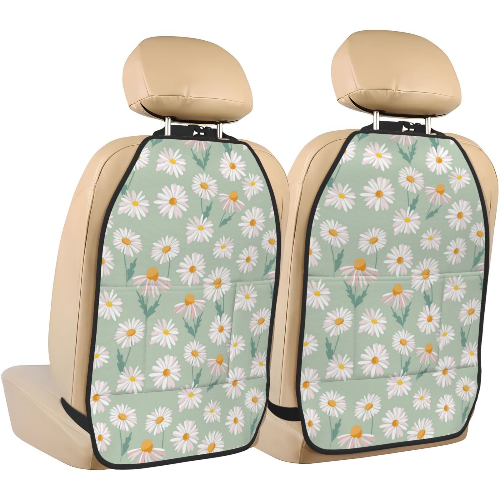 Daisies Flowers Light Green Backseat Car Organizer, 2 Pack Kick Mats ...
