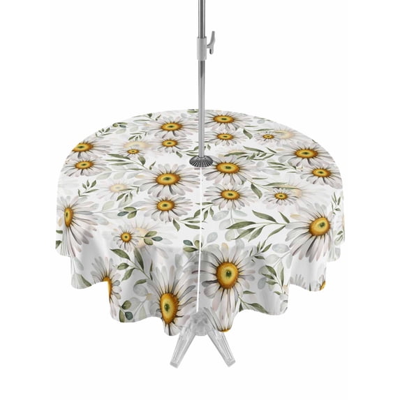 Daisies Flowers Round Outdoor Tablecloth with Umbrella Hole Spring ...