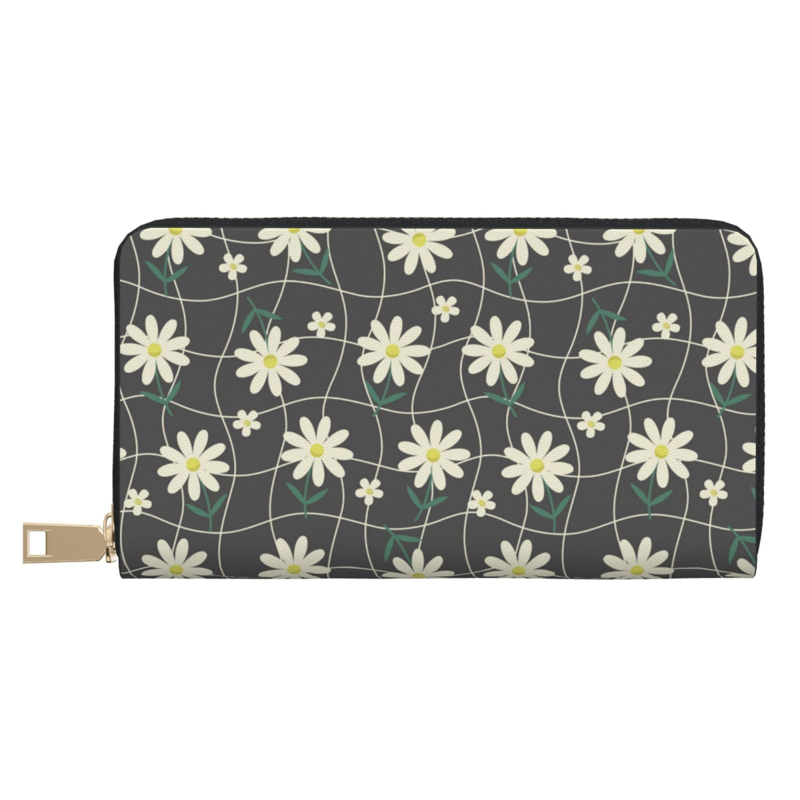 Daisies Flowers Stripe Wallet Women, Leather Bifold Multi Card Wallet ...