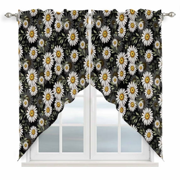 Daisies Flowers Swag Curtain Valance for Window 2 Panels Idyllic Leaves ...