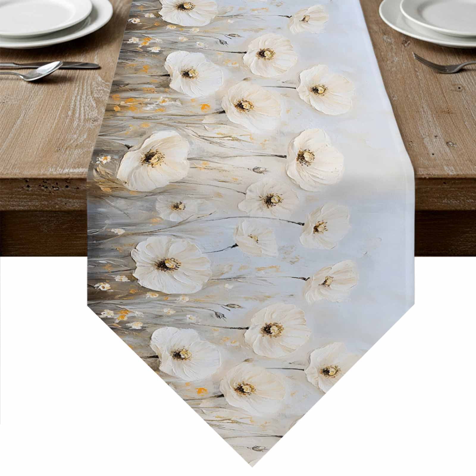 Daisies Flowers Table Runner Linen Burlap Table Runner 70 Inches Long ...