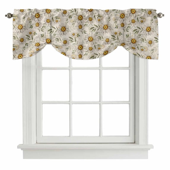 Daisies Flowers Tie Up Valance for Windows, Spring Summer Idyllic ...