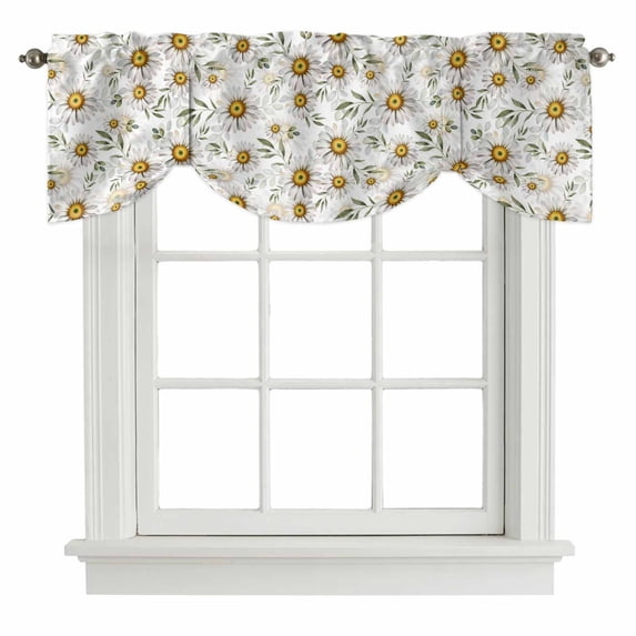 Daisies Flowers Tie Up Valance for Windows, Spring Summer Pastoral ...