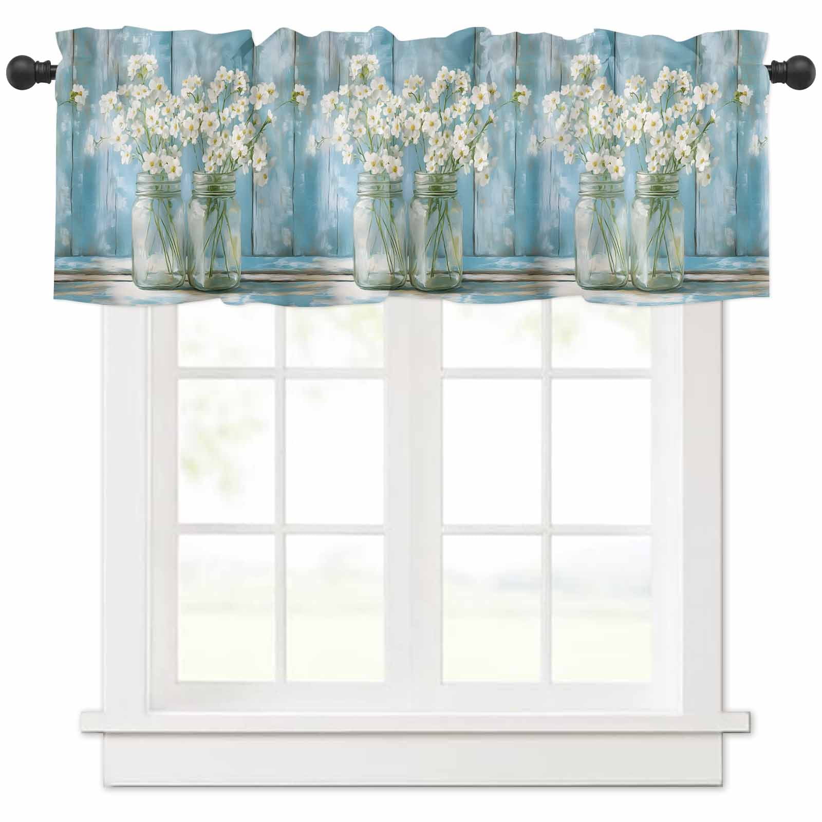 Daisies Flowers Valances for Windows Farmhouse Kitchen Curtains ...