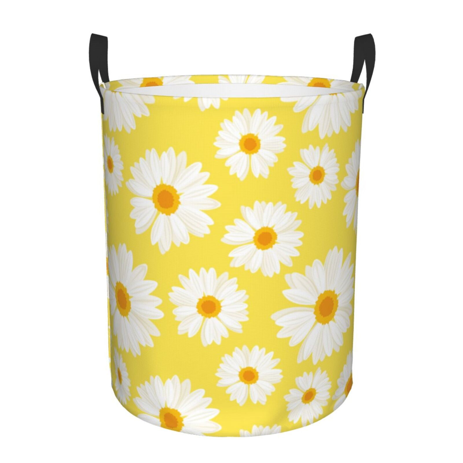Daisies Flowers Yellow Round Laundry Basket, Laundry Hamper with Handle ...