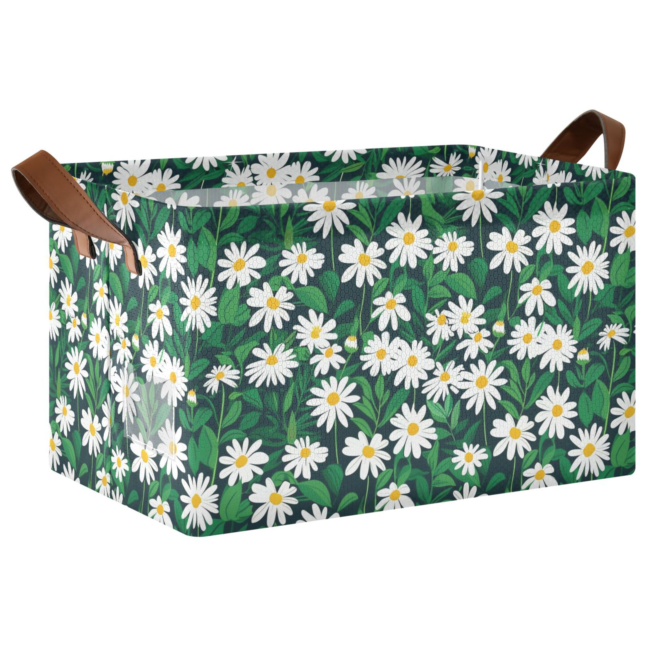 Daisies Flowers with Green Leaves Collapsible Storage Bins Fabric Shelf ...