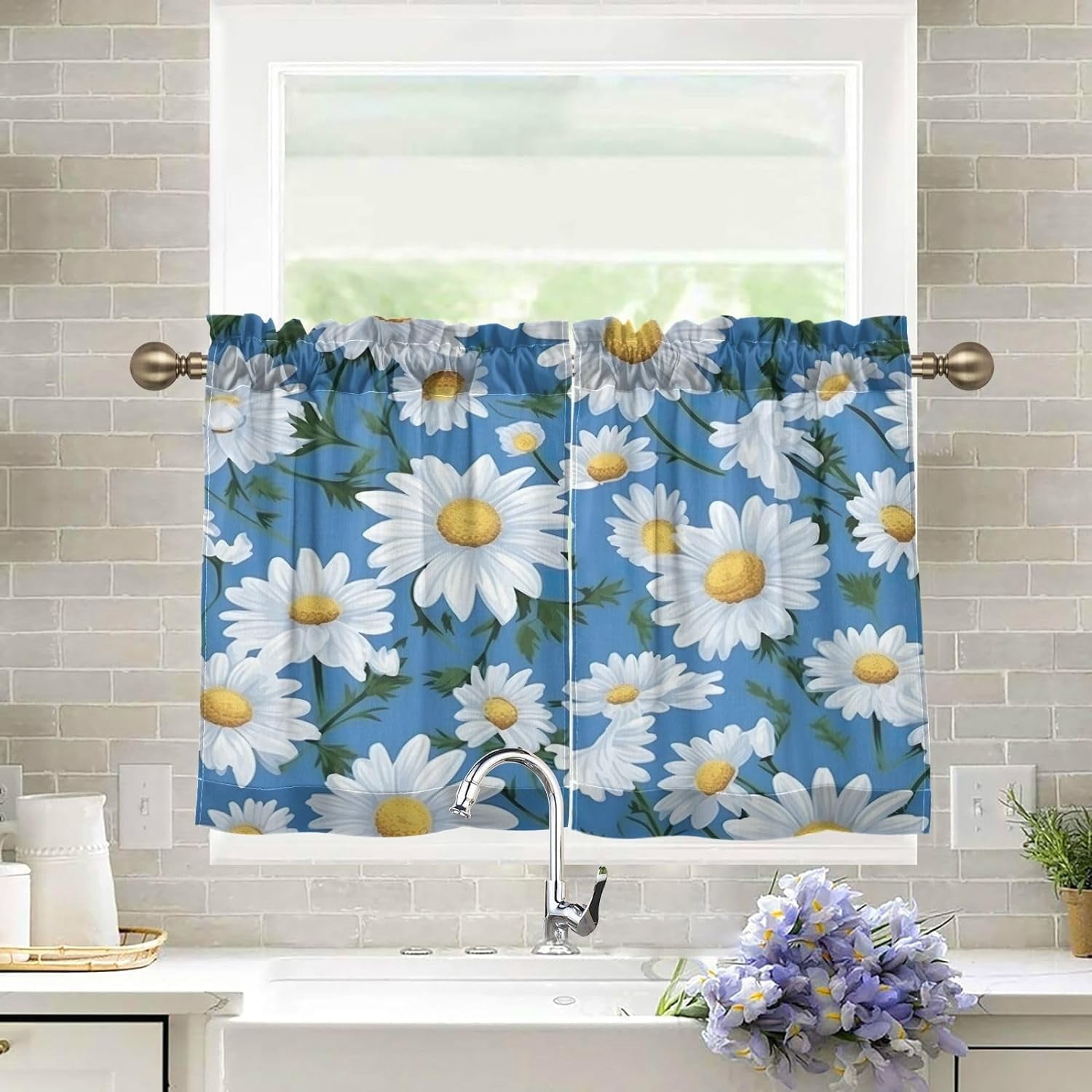 Daisies Kitchen Curtains 36 Inch Length Blackout Thermal Insulating ...