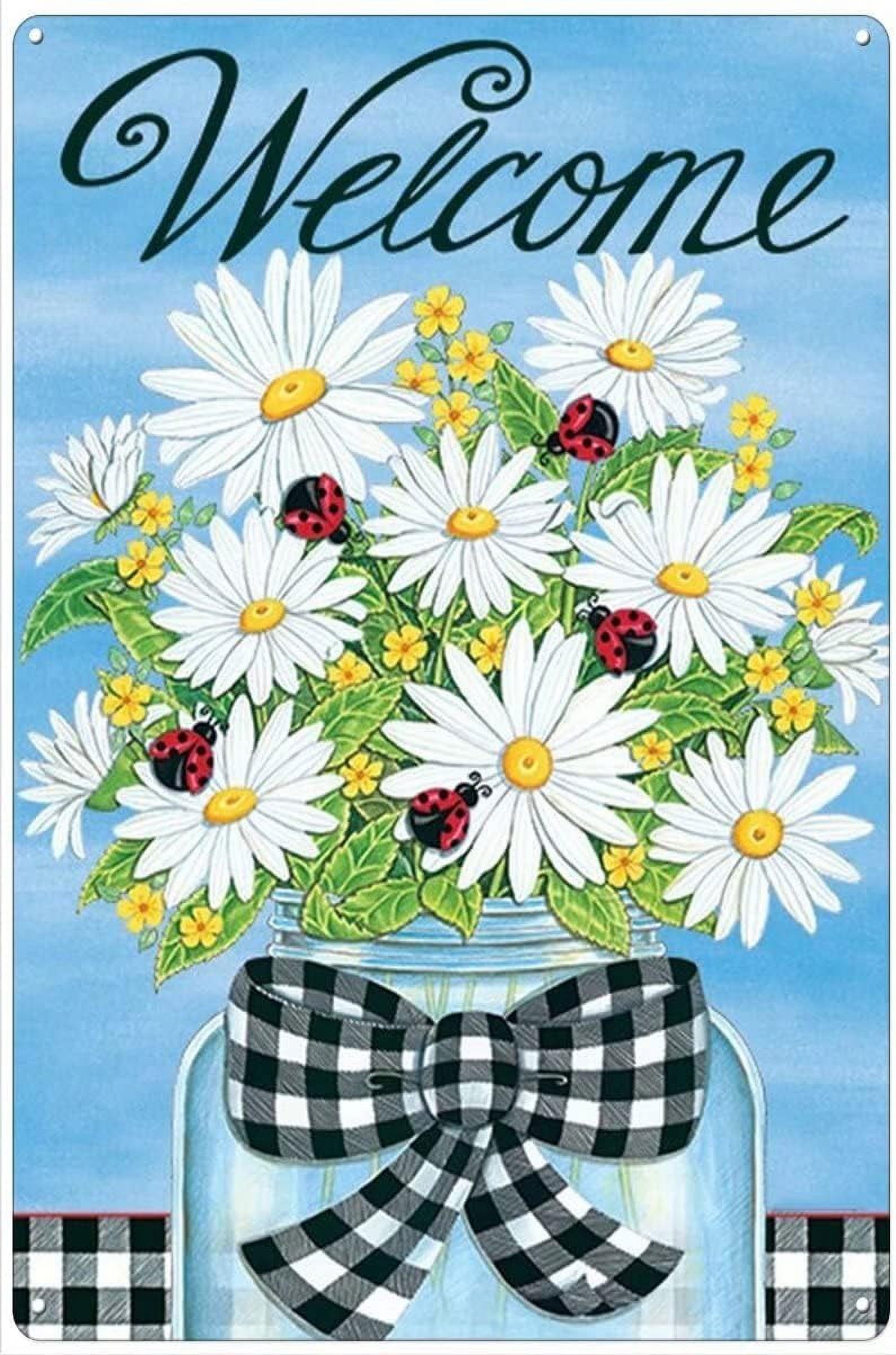 Daisies and Ladybugs Welcome Funny Novelty Metal Sign Vintage Wall ...